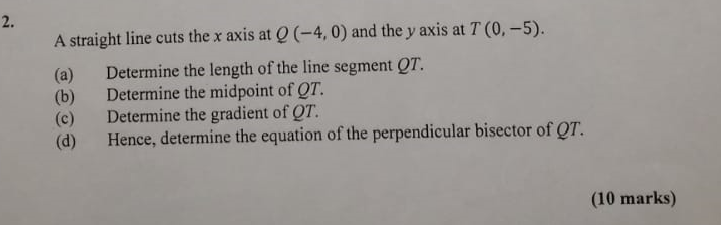Solved A straight line cuts the x axis at Q(−4,0) and the y | Chegg.com