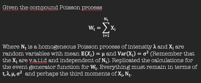 Given the compound Poisson process Nt W₁ = [X₁ i=1 | Chegg.com