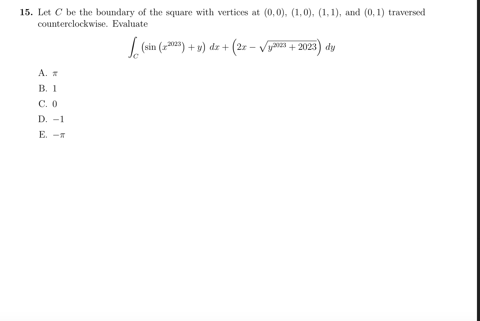 Solved 15. Let C be the boundary of the square with vertices | Chegg.com