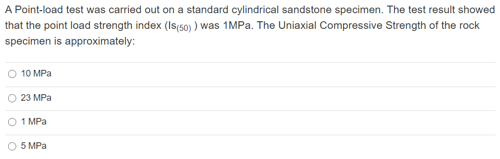 Solved A Point-load test was carried out on a standard | Chegg.com