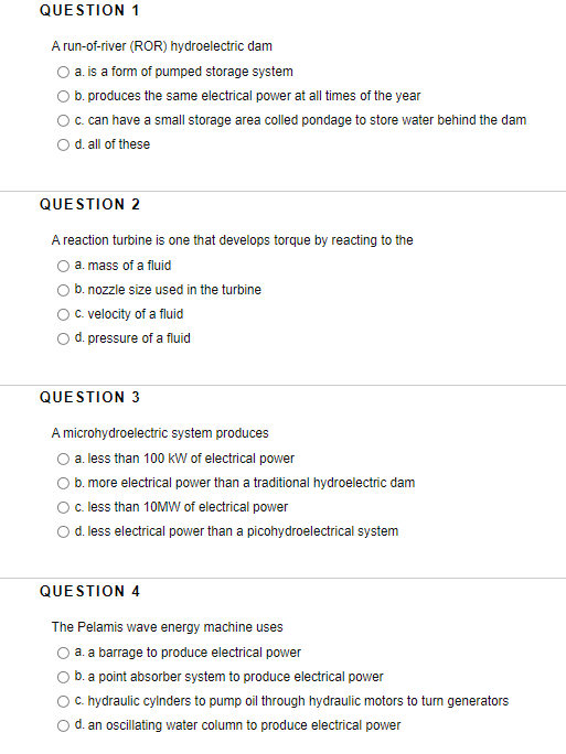 Solved QUESTION 1 A run-of-river (ROR) hydroelectric dam a. | Chegg.com