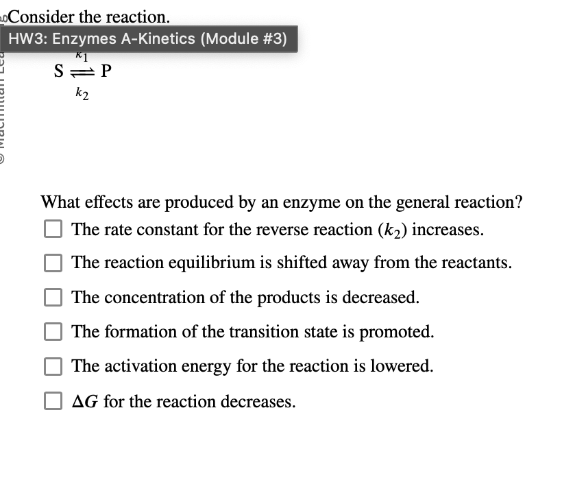 Solved Consider the reaction.HW3: Enzymes A-Kinetics (Module | Chegg.com