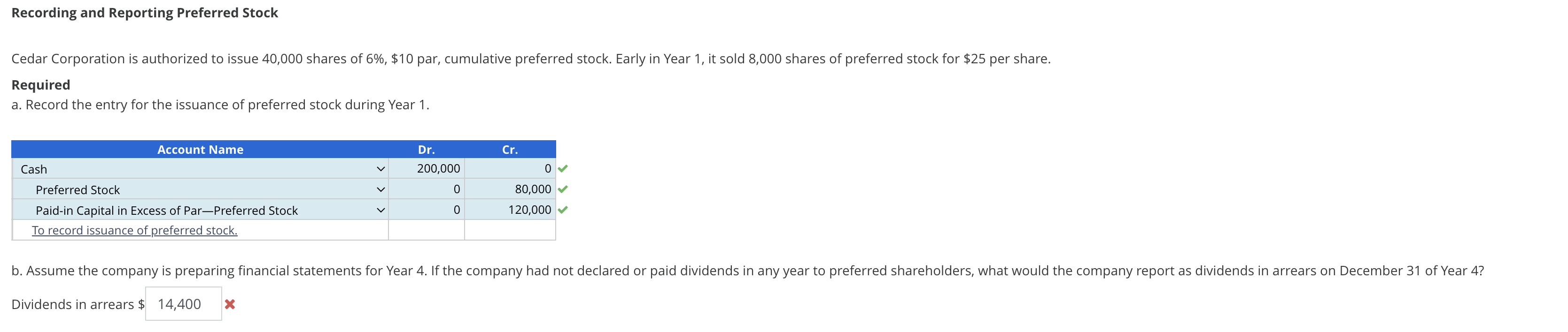 Solved Recording and Reporting Preferred StockCedar | Chegg.com