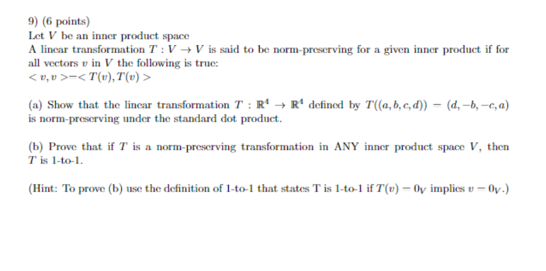 Solved 9) (6 points) Let V be an inner product space A | Chegg.com