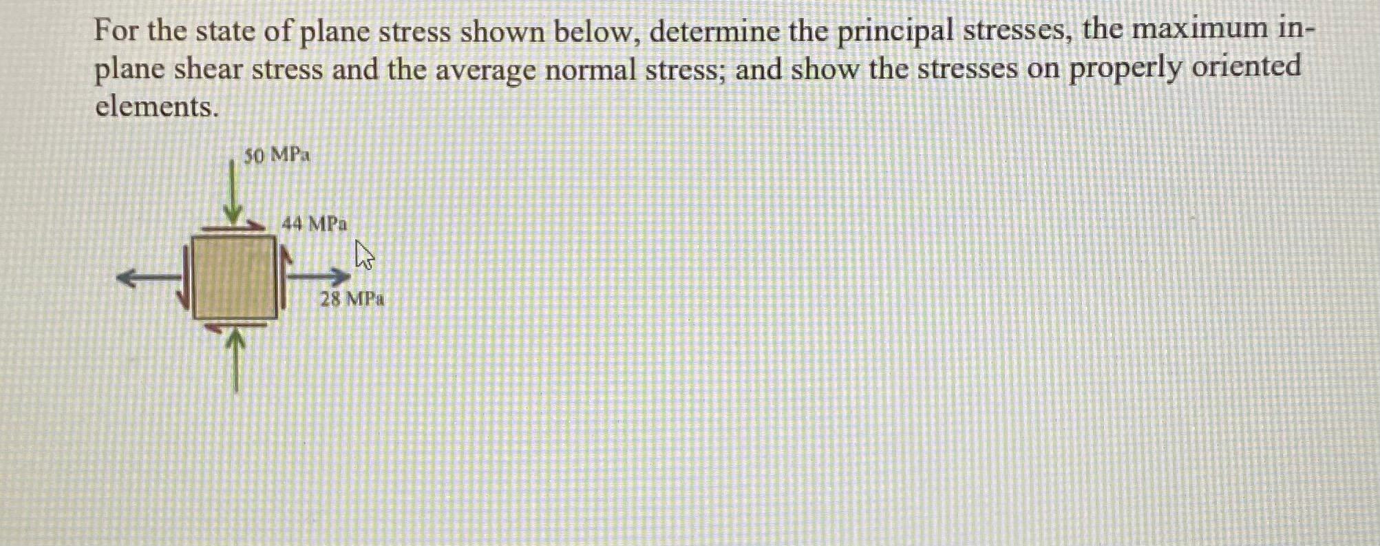 Solved For the state of plane stress shown below, determine | Chegg.com
