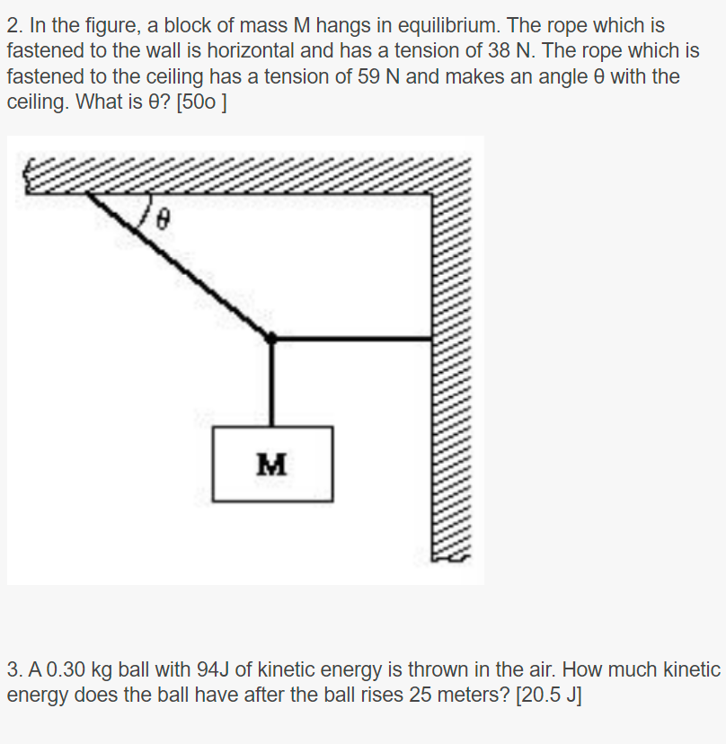 Solved 2. In the figure, a block of mass M hangs in | Chegg.com