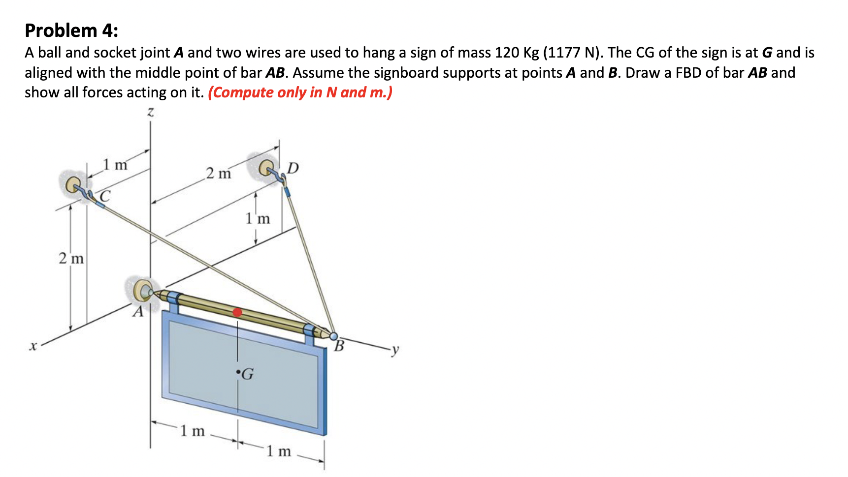 Solved Problem 4: A ball and socket joint A and two wires | Chegg.com