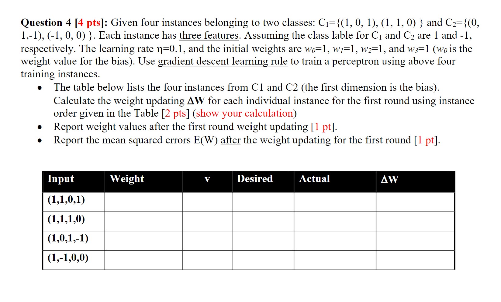 Solved Question 4 [4 pts]: Given four instances belonging to | Chegg.com