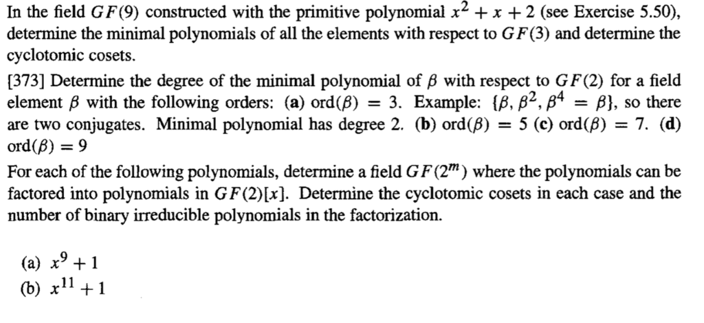 x2 In the field GF(9) constructed with the primitive | Chegg.com