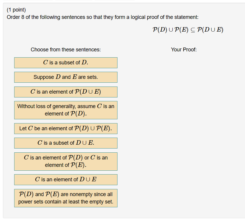 Solved (1 ﻿point)Order 8 ﻿of the following sentences so that | Chegg.com