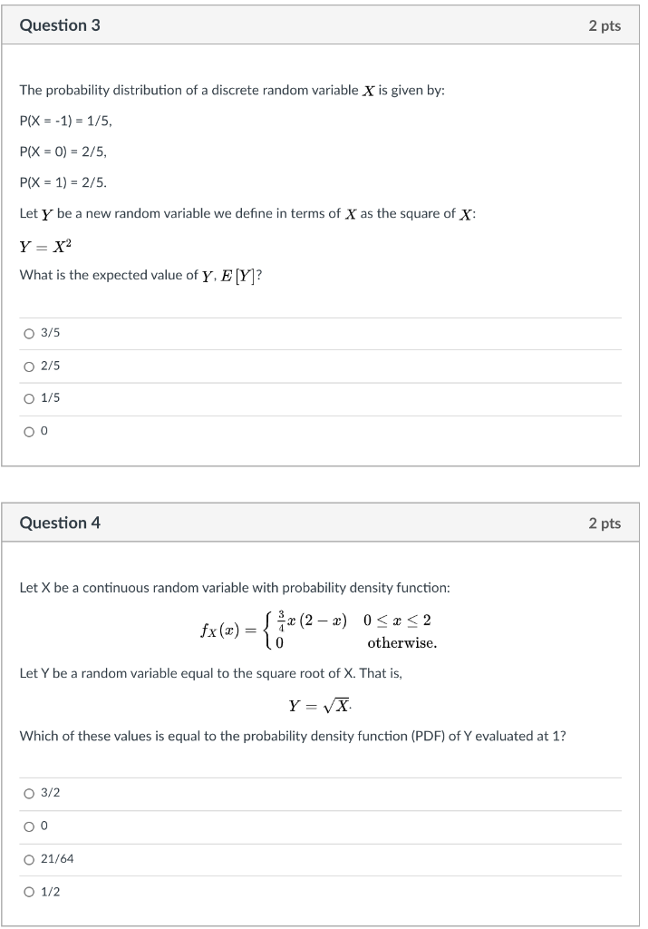 Solved Question 3 2 pts The probability distribution of a | Chegg.com