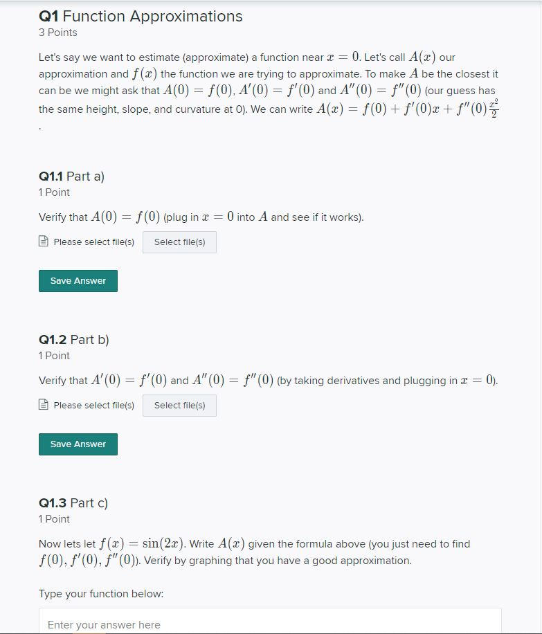 Solved Q1 Function Approximations 3 Points Let's say we want | Chegg.com