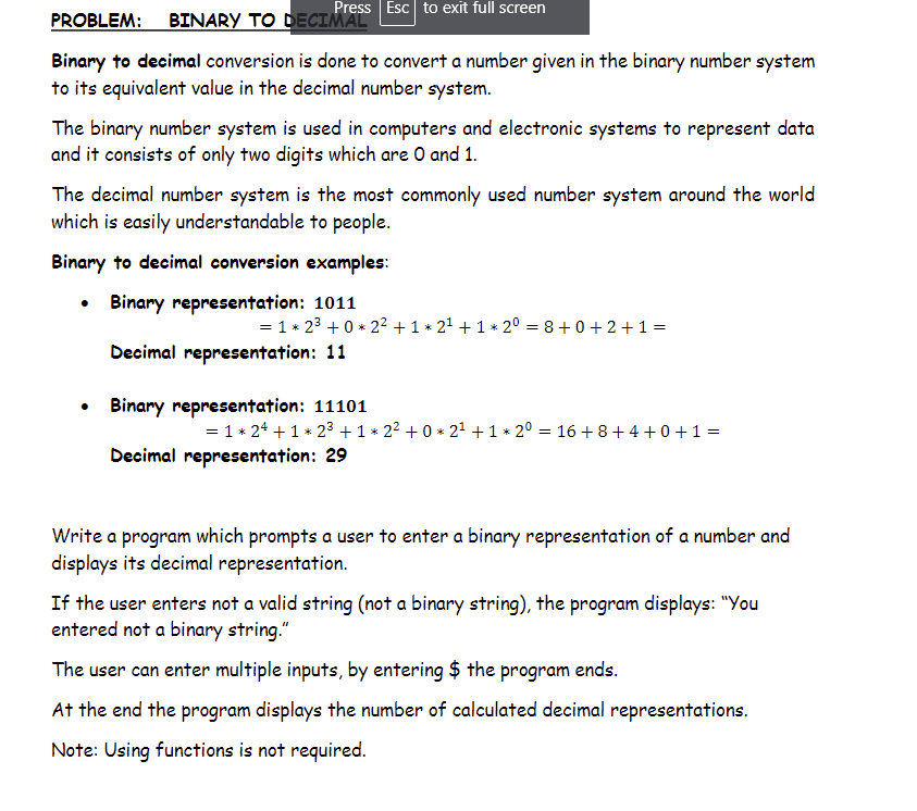 Solved =1∗23+0∗22+1∗21+1∗20=8+0+2+1= Decimal representation: | Chegg.com