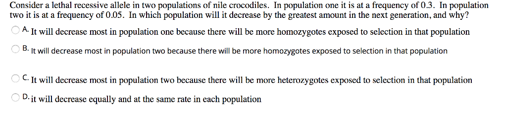 Solved Consider a lethal recessive allele in two populations | Chegg.com