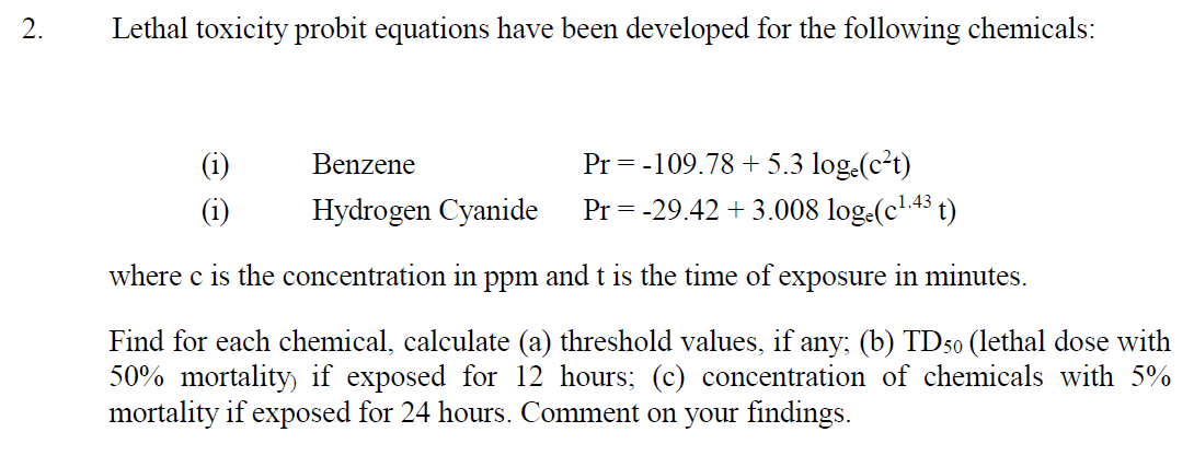 2. Lethal toxicity probit equations have been | Chegg.com