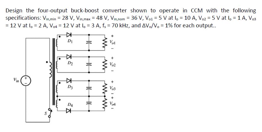 Design the four-output buck-boost converter shown to | Chegg.com