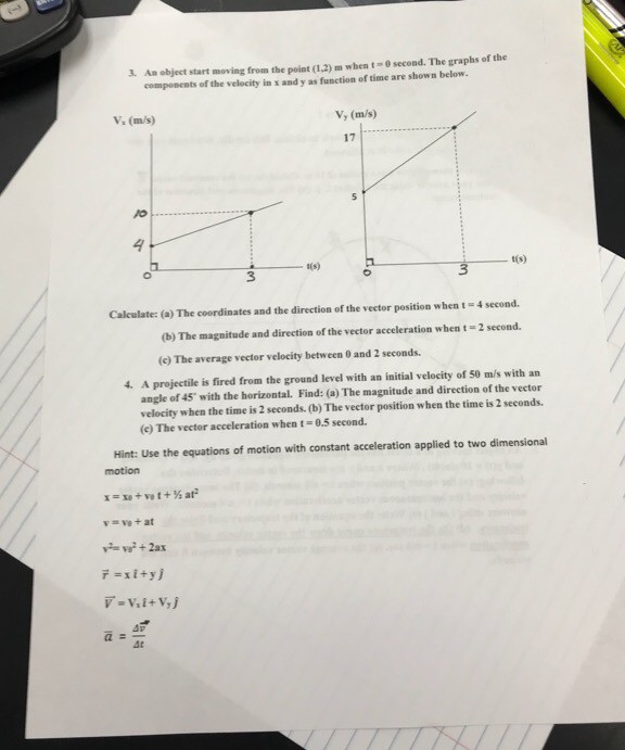 Solved 3. An object start moving from the point (1.2) m when | Chegg.com