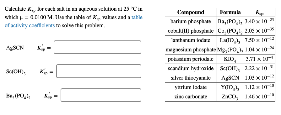 Solved Calculate Ksp for each salt in an aqueous solution at | Chegg.com