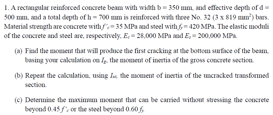 Solved A rectangular reinforced concrete beam with width | Chegg.com
