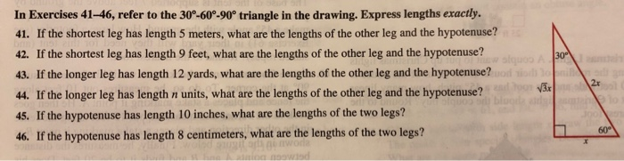 Solved In Exercises 41-46, refer to the 30°-60-90° triangle | Chegg.com
