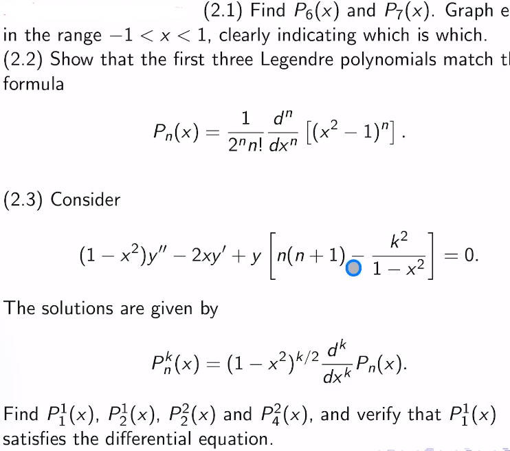 Solved (2.1) Find P6(x) and P7(x). Graph e in the range −1 | Chegg.com