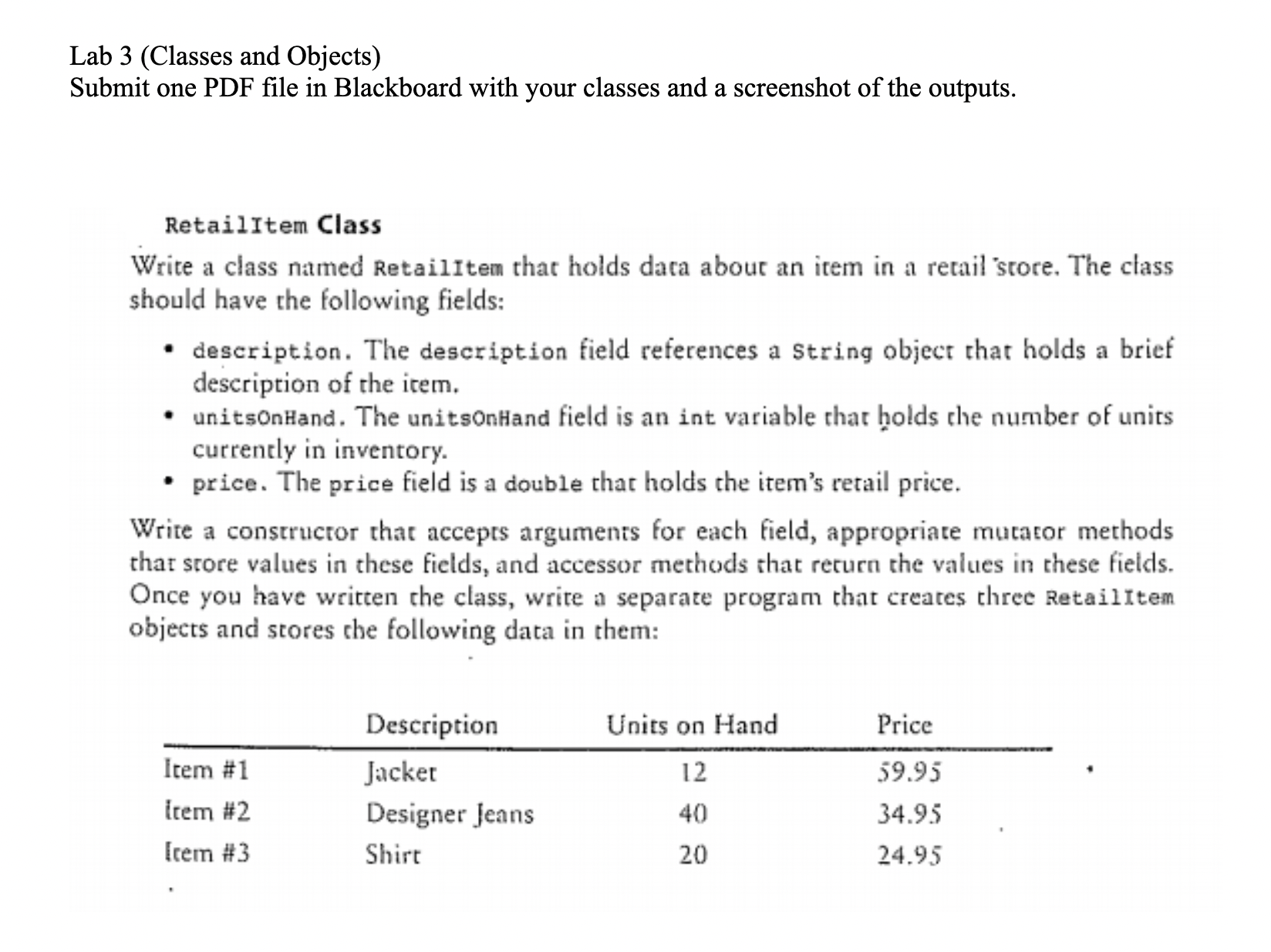 Solved Lab 3 (Classes and Objects) Submit one PDF file in | Chegg.com