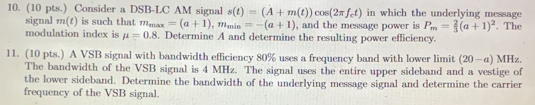 Solved 10. (10 pts.) Consider a DSB-LC AM signal | Chegg.com