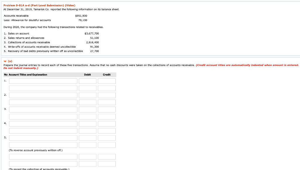 Solved Problem 9-01A a-d (Part Level Submission) (Video) At | Chegg.com