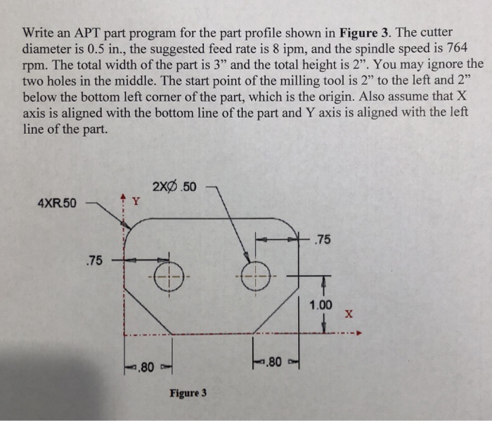 Solved rite an APT part program f diameter is 0.5 in., the | Chegg.com