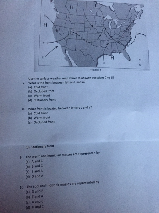 Solved FIGURE 2 Use the surface weather map above to answer | Chegg.com