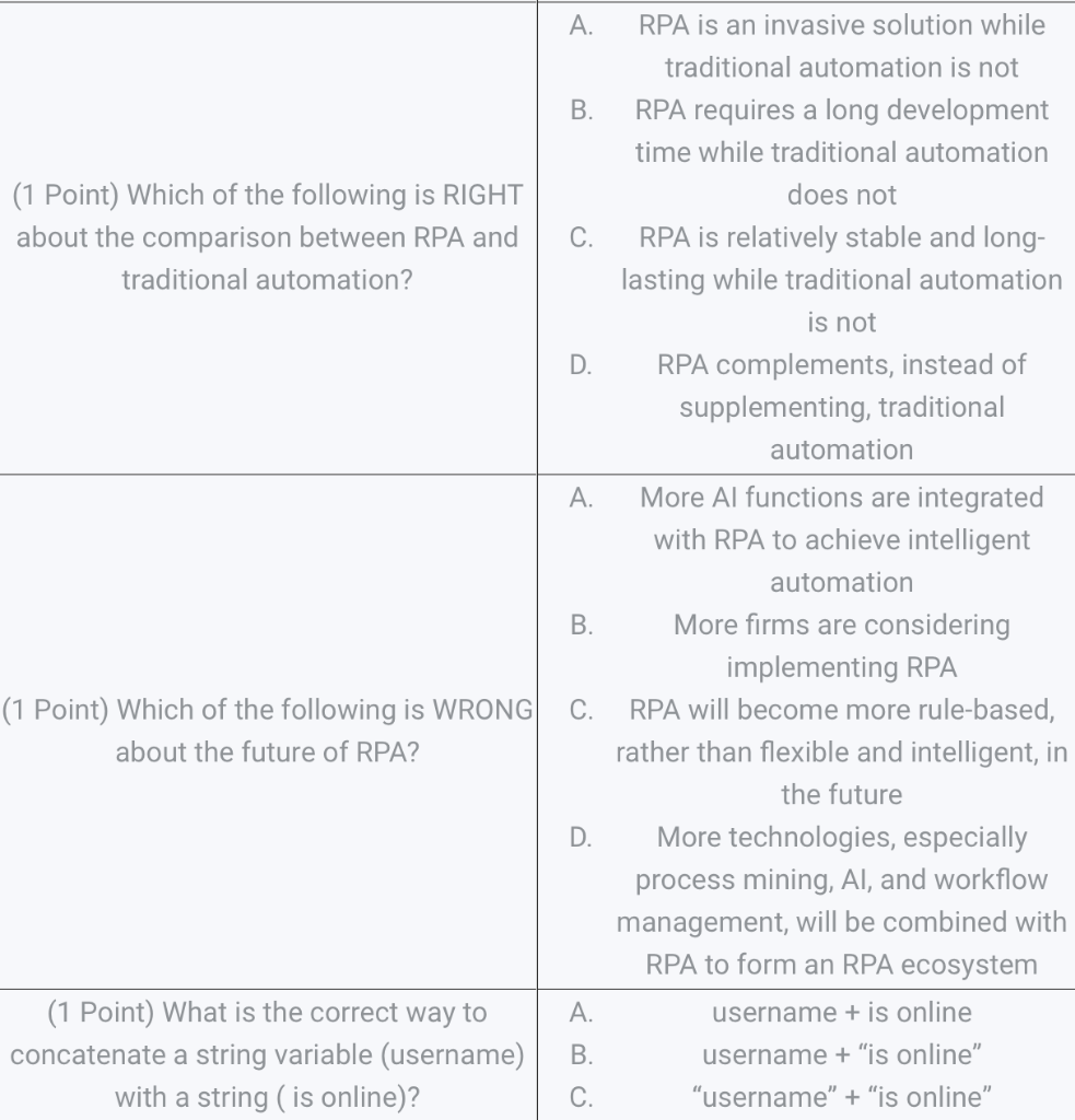 Solved A. RPA is an invasive solution while traditional | Chegg.com