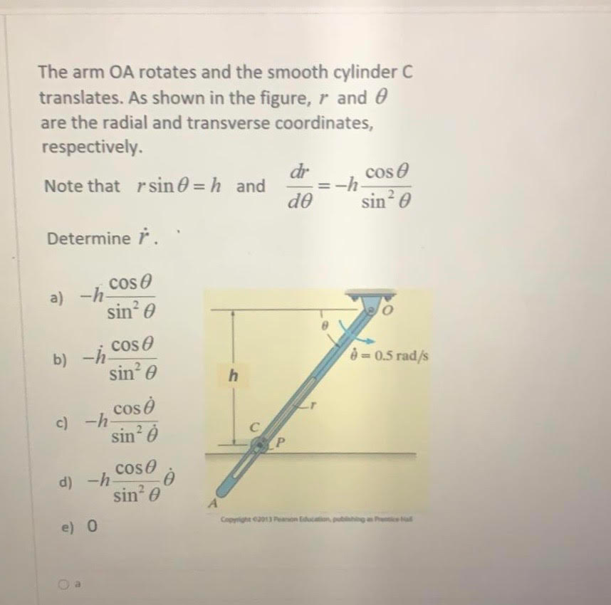 Solved The arm OA rotates and the smooth cylinder C | Chegg.com