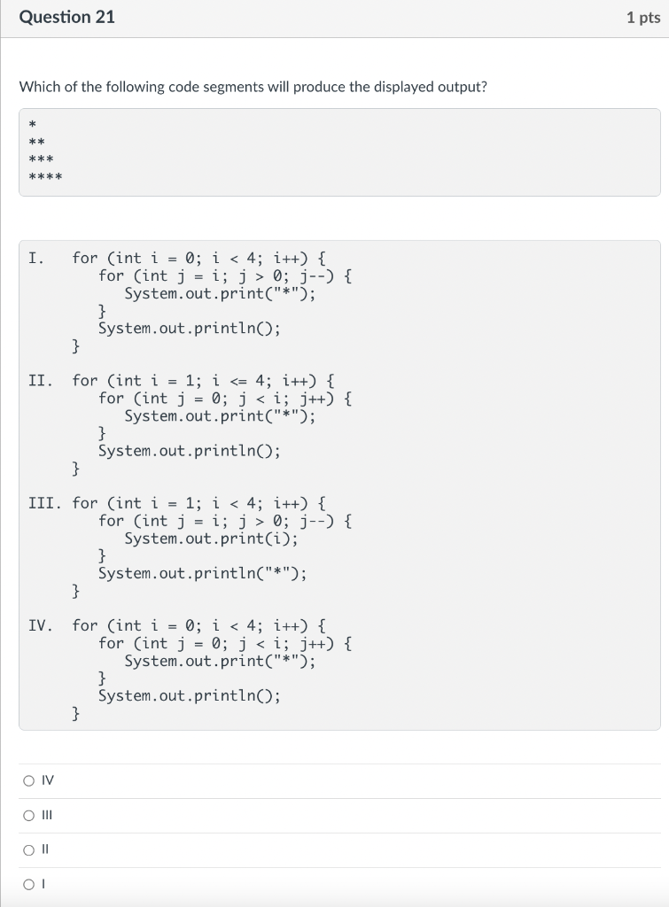 Solved Question 20 1 pts What will be printed? int x = 15; | Chegg.com