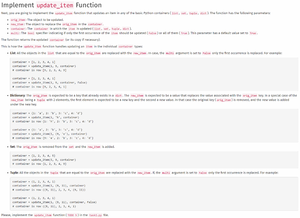 Solved Implement Updateitem Function Origitem The 