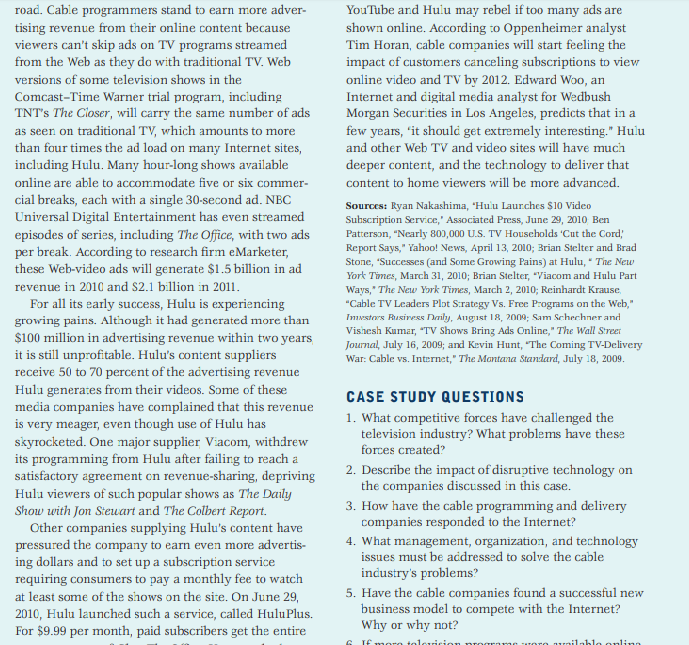 Solved Will TV Succumb to the Internet? CASE STUDY he | Chegg.com