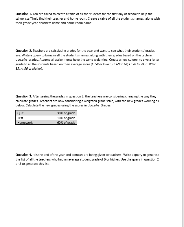 Solved dbo.e4e_Students ColumnName Student_ID Student_Name | Chegg.com