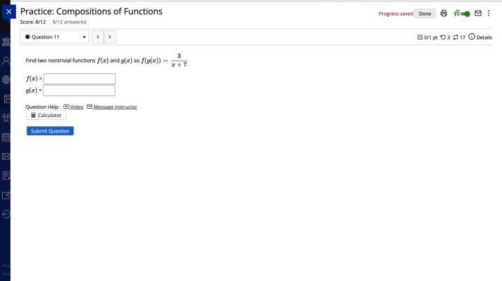 Solved Practice: Compositions of Functions score: g/12 B/12 | Chegg.com
