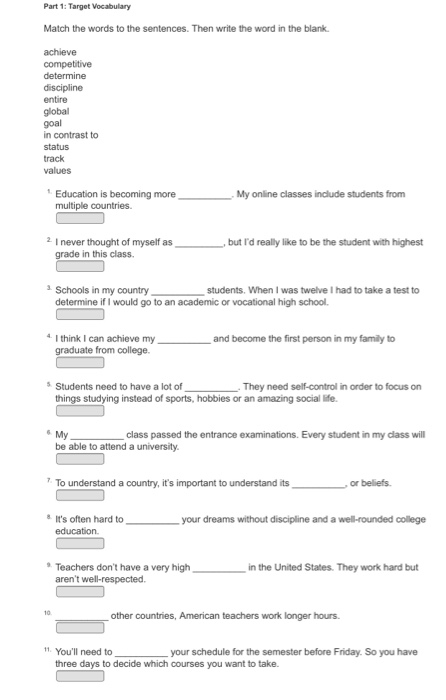 Solved Part 1: Target Vocabulary Match the words to the | Chegg.com