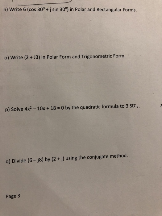 Solved n) Write 6 (cos 30+ j sin 30°) in Polar and | Chegg.com