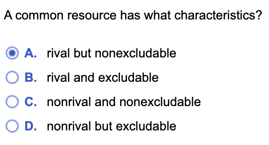 Solved A common resource has what characteristics? A. rival | Chegg.com