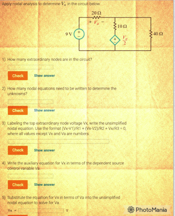 Solved Apply nodal analysis to determine V, in the circuit | Chegg.com