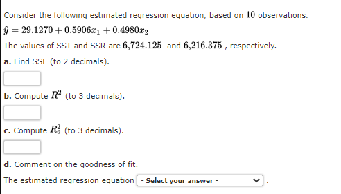 Solved Consider the following estimated regression equation, | Chegg.com