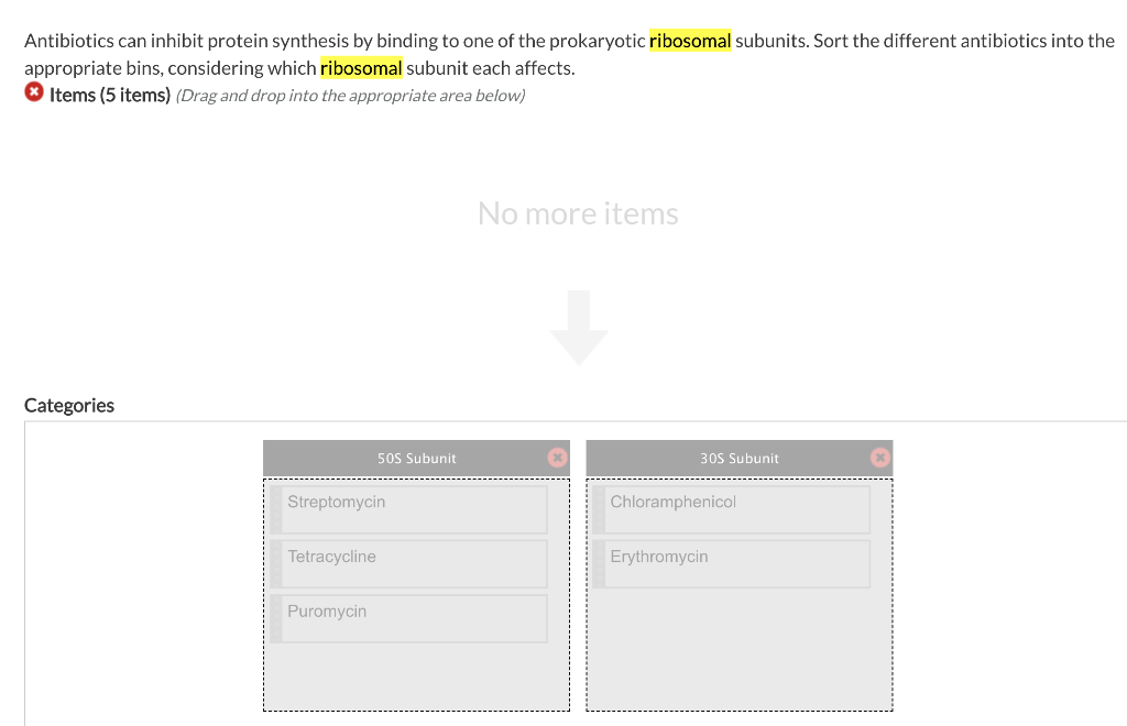 Solved Antibiotics can inhibit protein synthesis by binding | Chegg.com