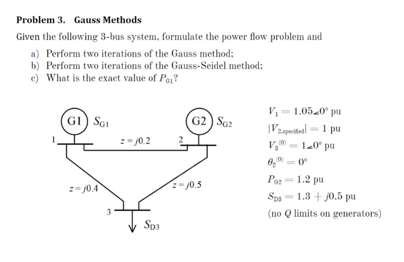 Solved Problem 3. Gauss Methods Given the following 3 -bus | Chegg.com