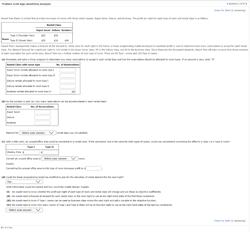 Problem 12-05 Algo (Sensitivity Analysis) Question 2 | Chegg.com
