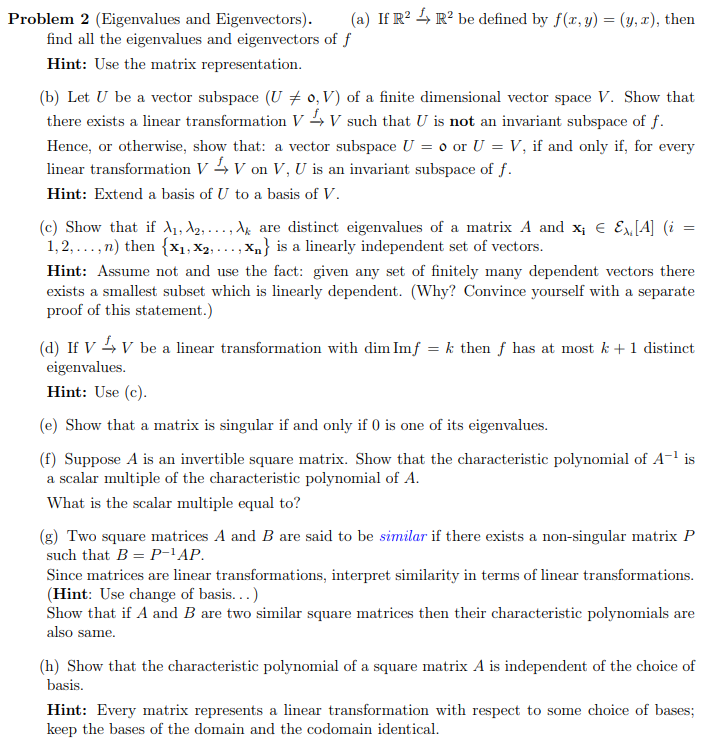 Solved Problem 2 (Eigenvalues and Eigenvectors). (a) If R2R2 | Chegg.com