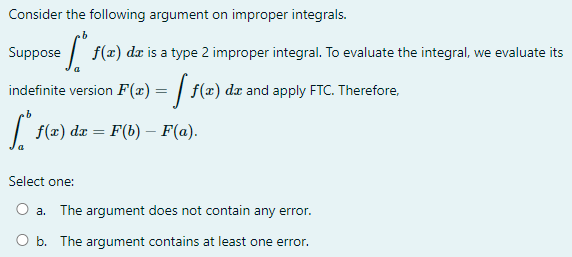 Solved Consider the following argument on improper | Chegg.com