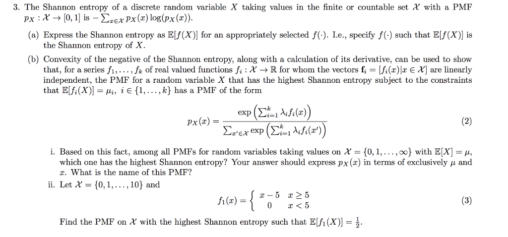 3. The Shannon entropy of a discrete random variable | Chegg.com