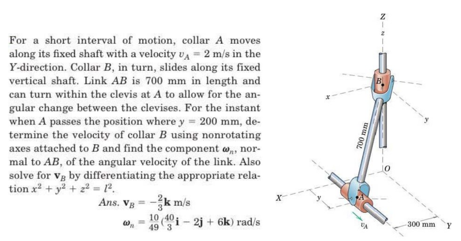 Solved For a short interval of ﻿motion, collar A movesalong | Chegg.com