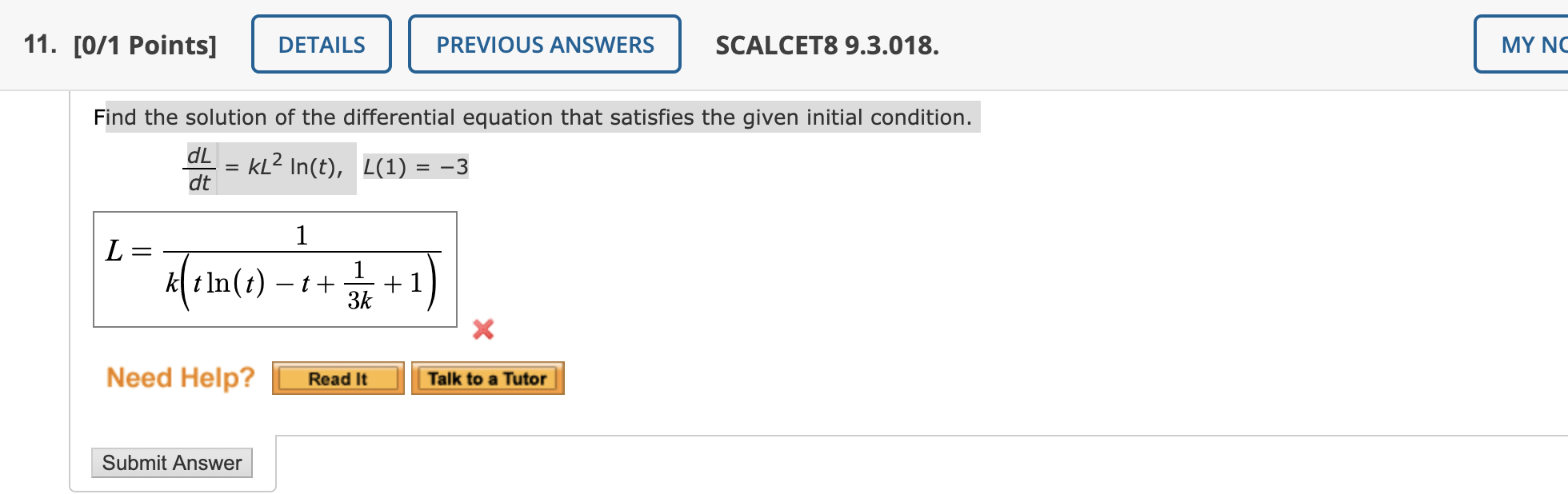 Solved 11. [0/1 Points] DETAILS PREVIOUS ANSWERS SCALCET8 | Chegg.com